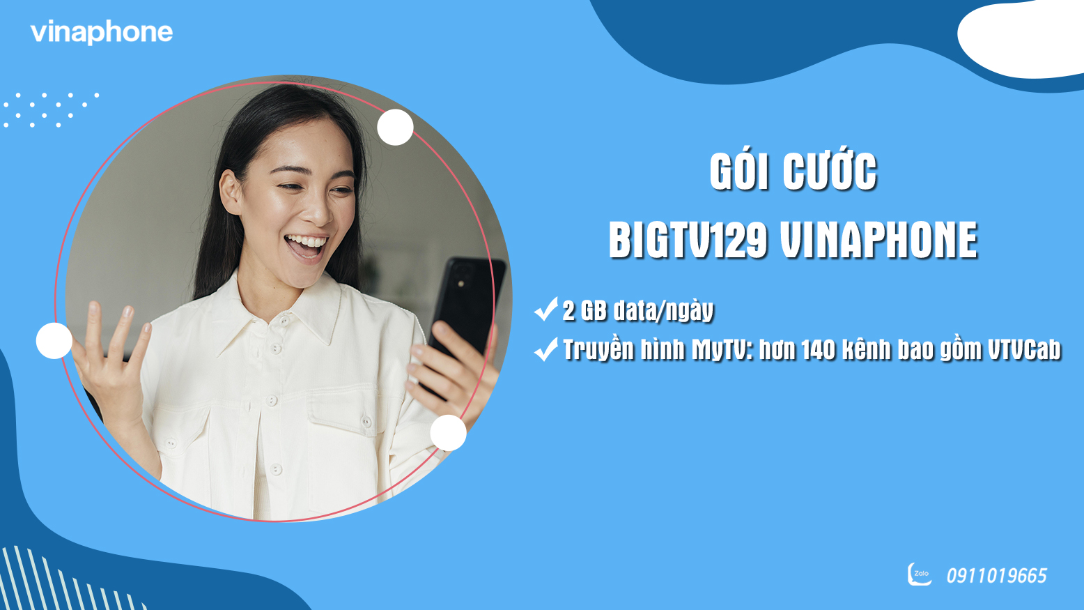 Gói cước BIGTV129 của VinaPhone miễn phí truyền hình MyTV và 60GB tháng
